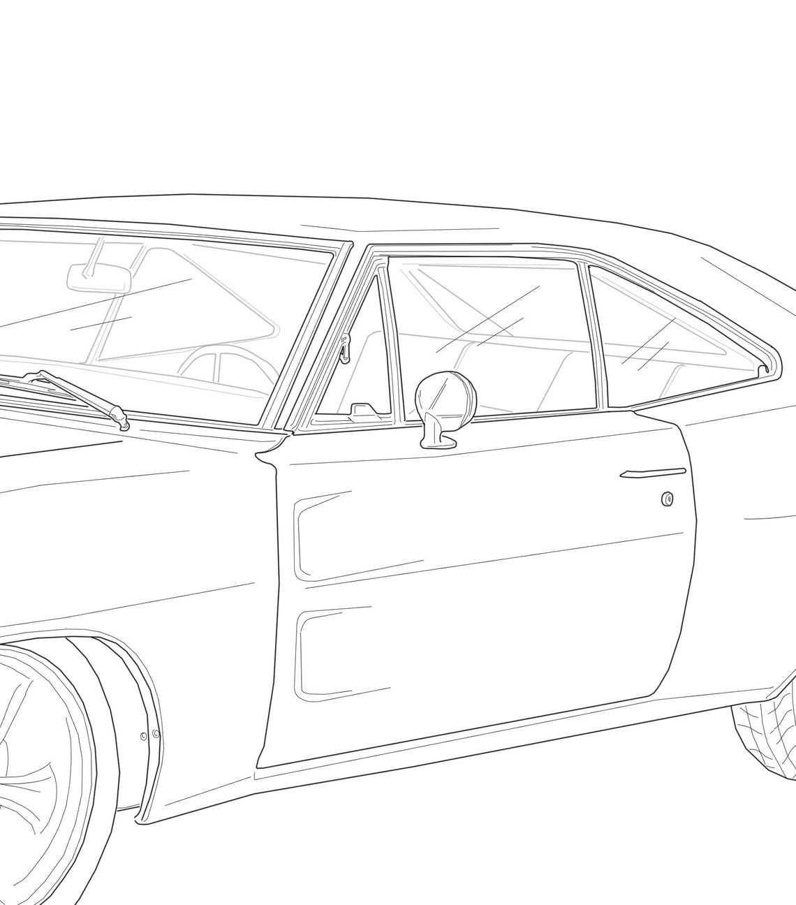 1969 Dodge Charger, Car, Line Art Drawing, Transport, Classic Car, Home ...