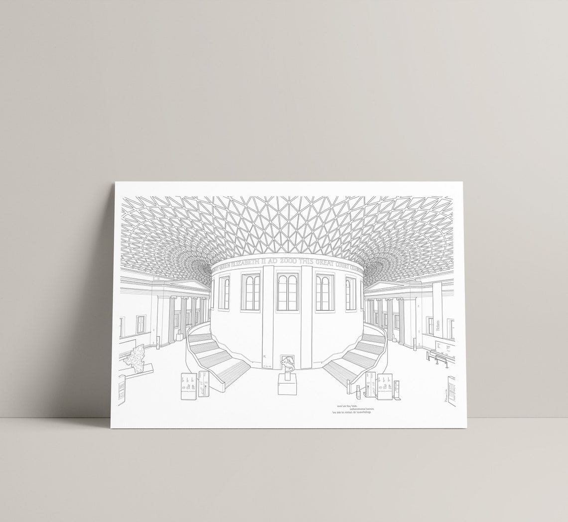 British Museum, London, Line Art Drawing, Landmark, Home and Travel ...