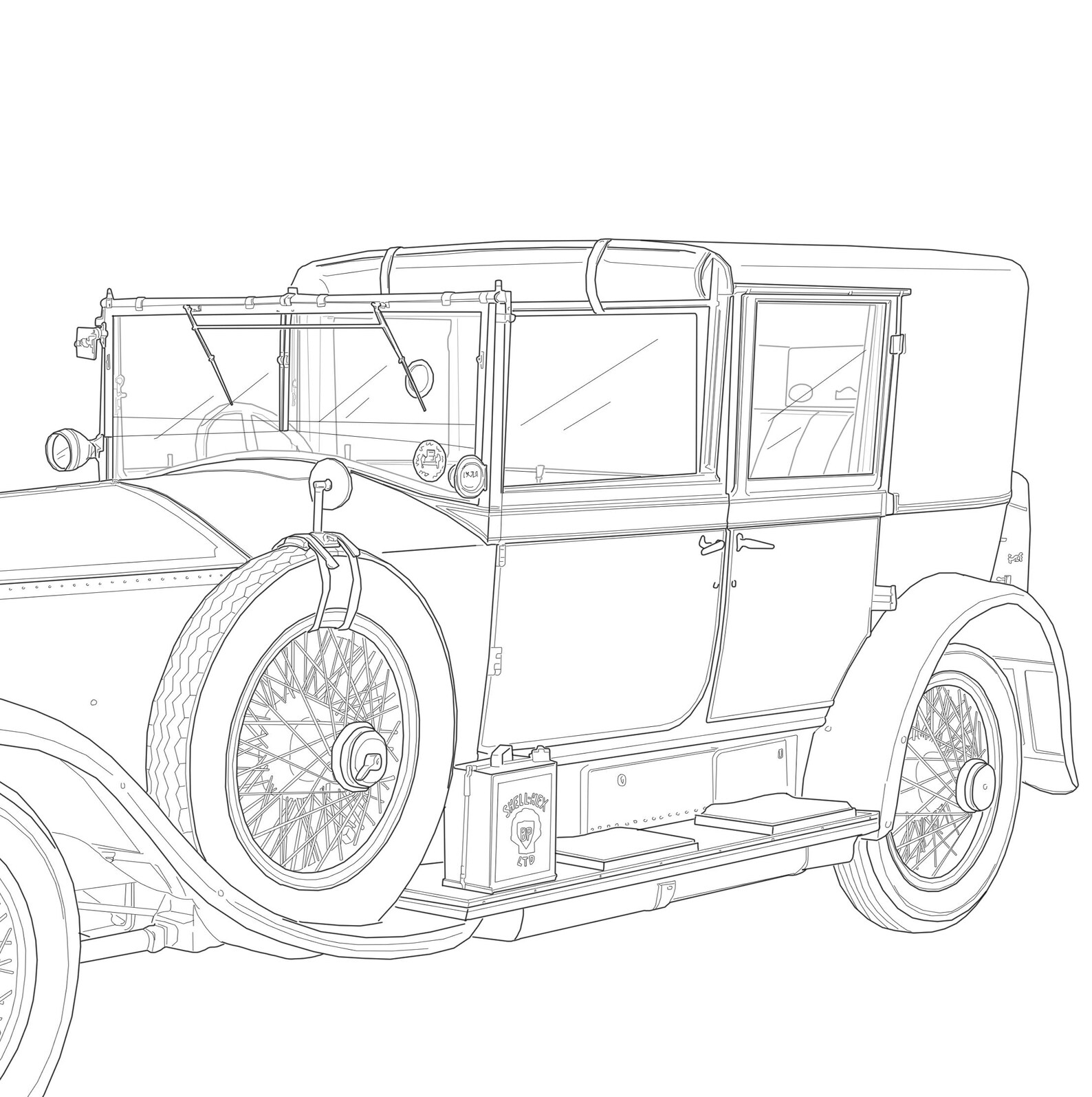 1930 Rolls Royce Phantom, Car, Line Art Drawing, Transport, Classic Car ...
