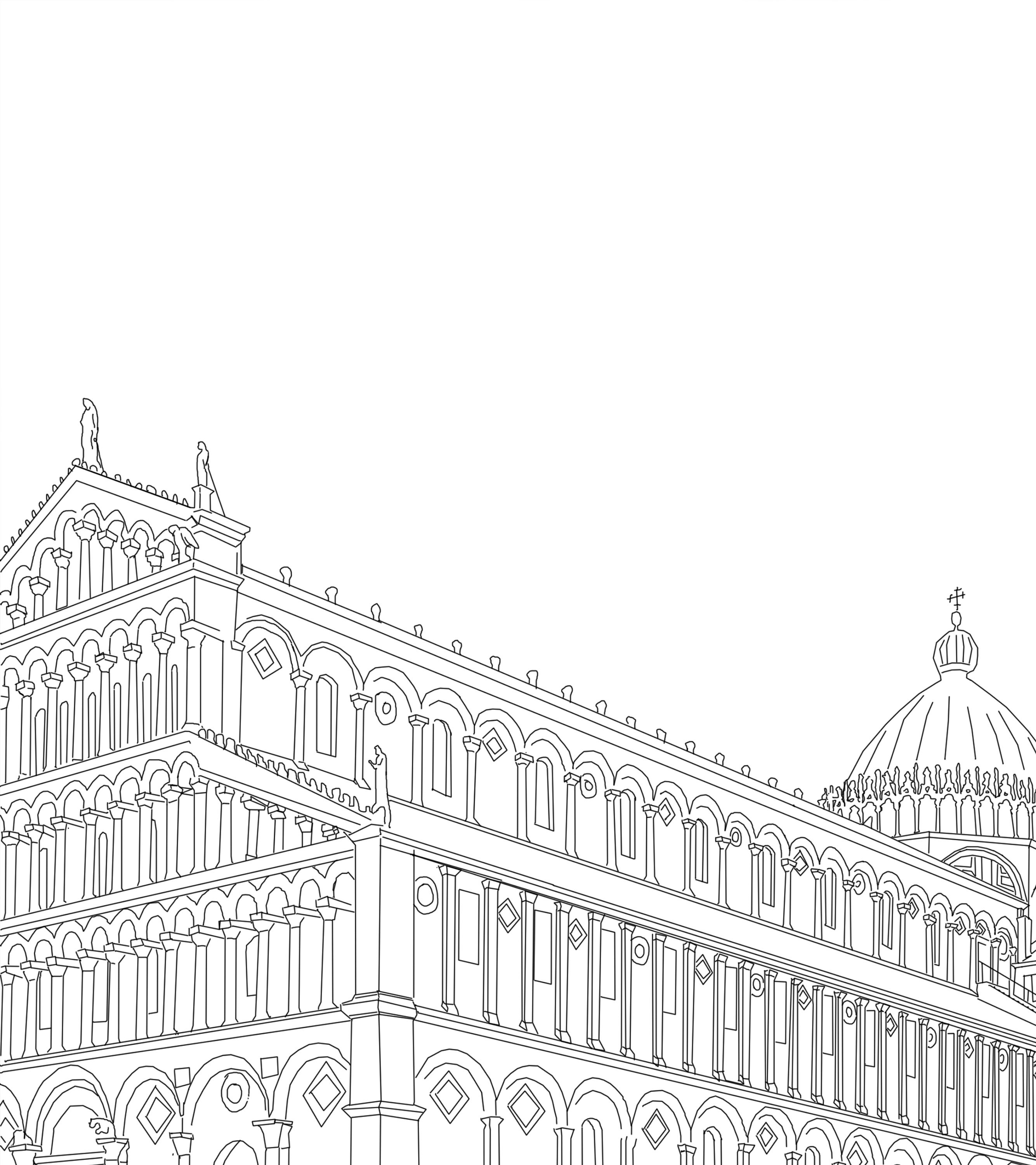 Pisa, Italy, Line Art Drawing, the Leaning Tower, Street View, Landmark ...