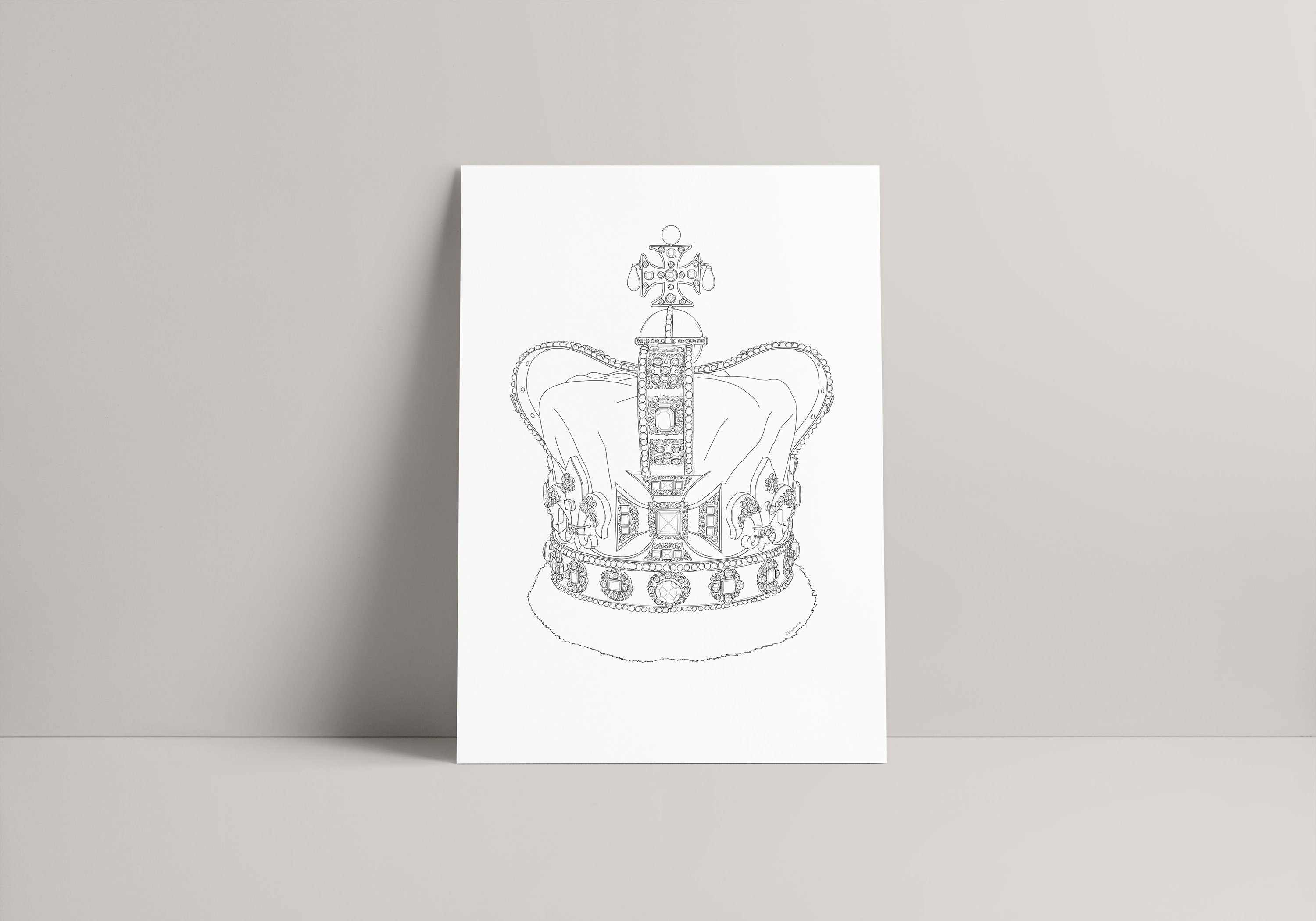 The Queen's Coronation Crown, London, Line Art Drawing, Art Print, Home ...