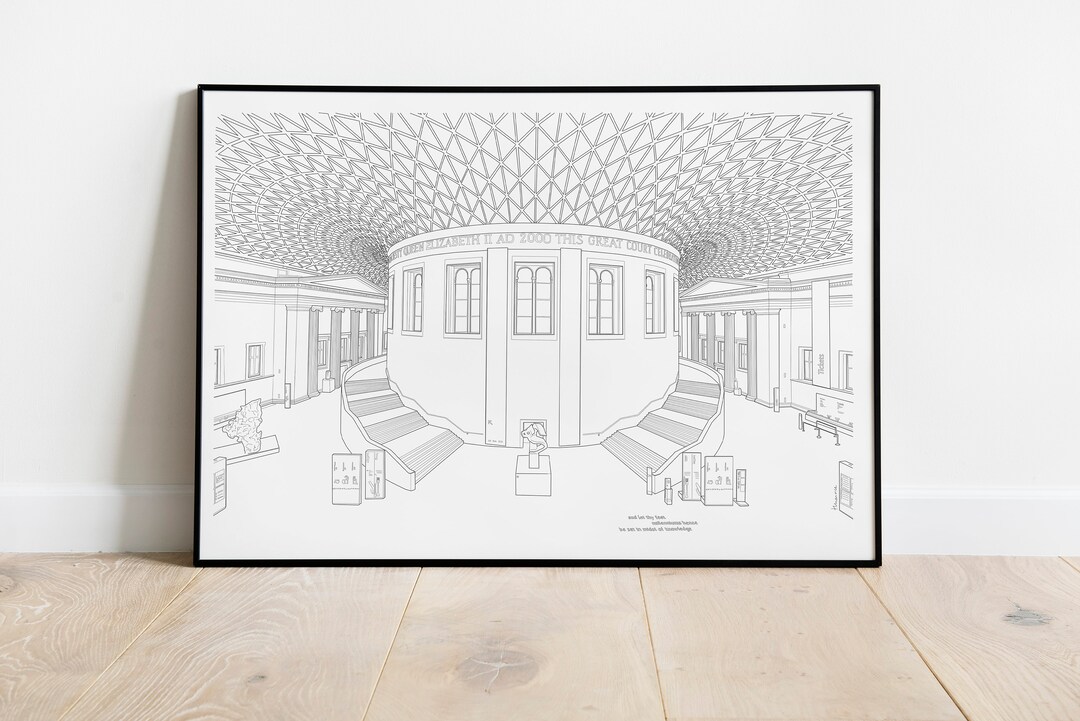 British Museum, London, Line Art Drawing, Landmark, Home and Travel ...
