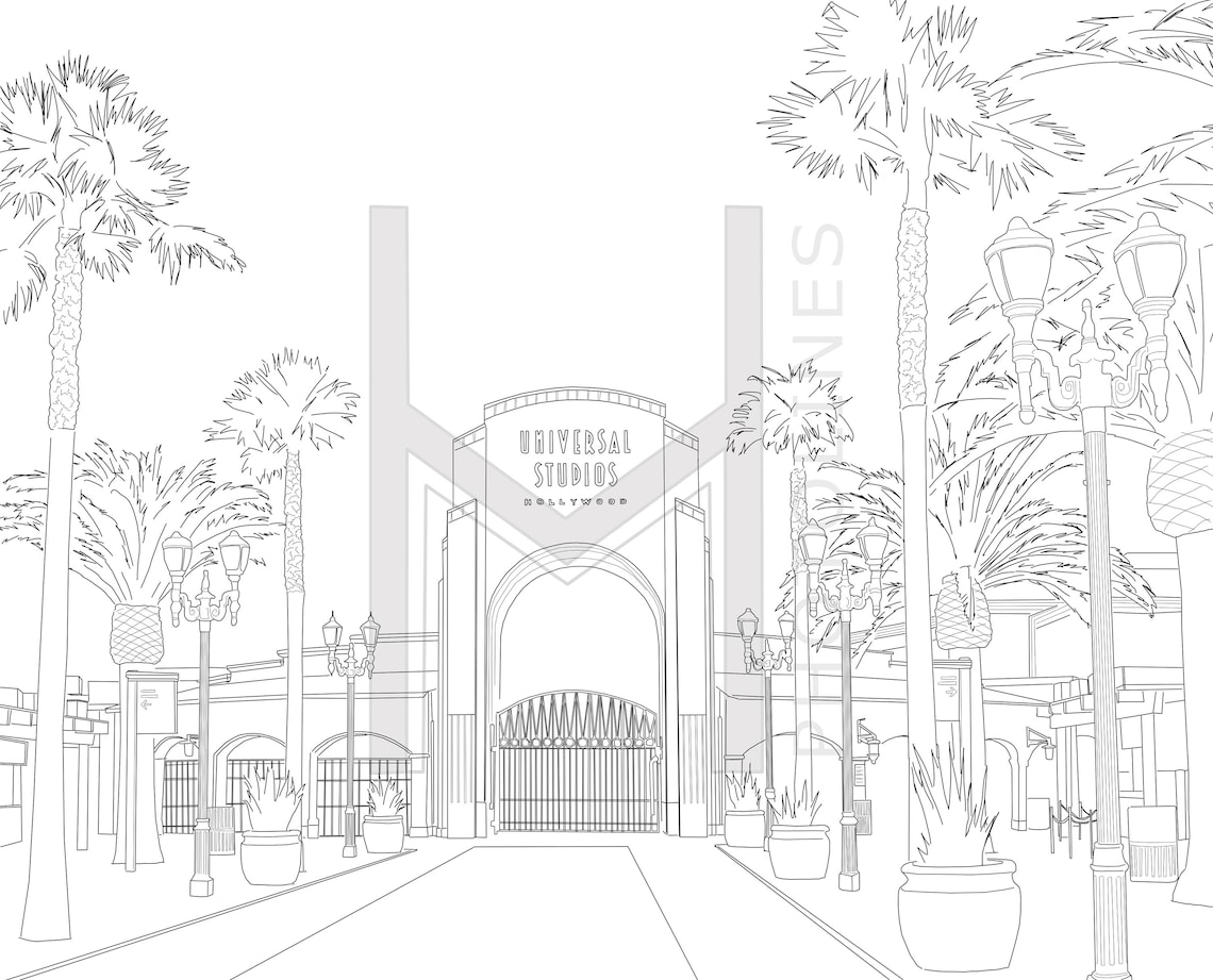 Universal Studios Hollywood Los Angeles Line Art Line - Etsy
