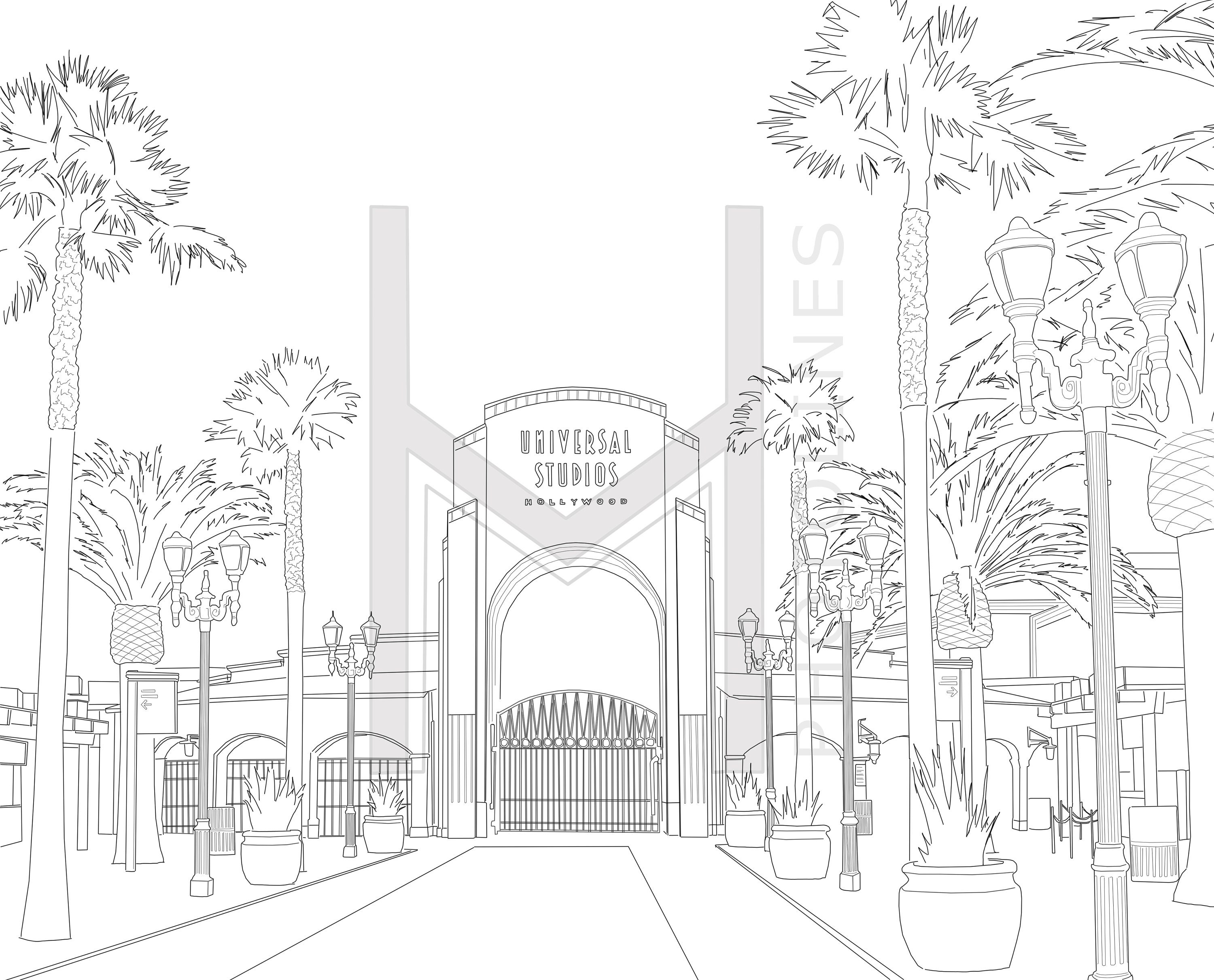Universal Studios Hollywood Los Angeles Line Art Line - Etsy