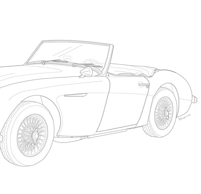 1959 Austin Healey, Car, Line Art Drawing, Transport, Classic Car, Home ...