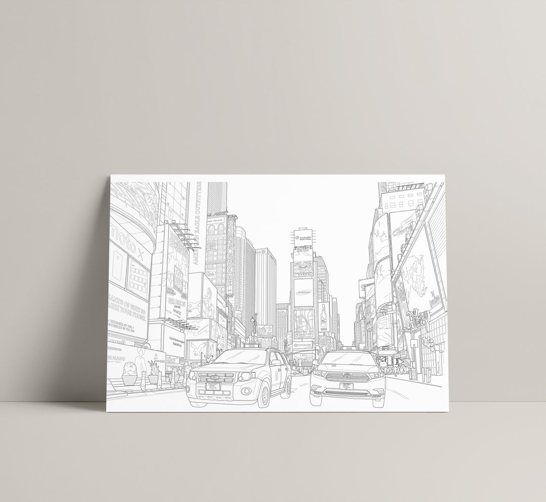 Times Square, New York, Line Art, Line Drawing, Digital Download ...