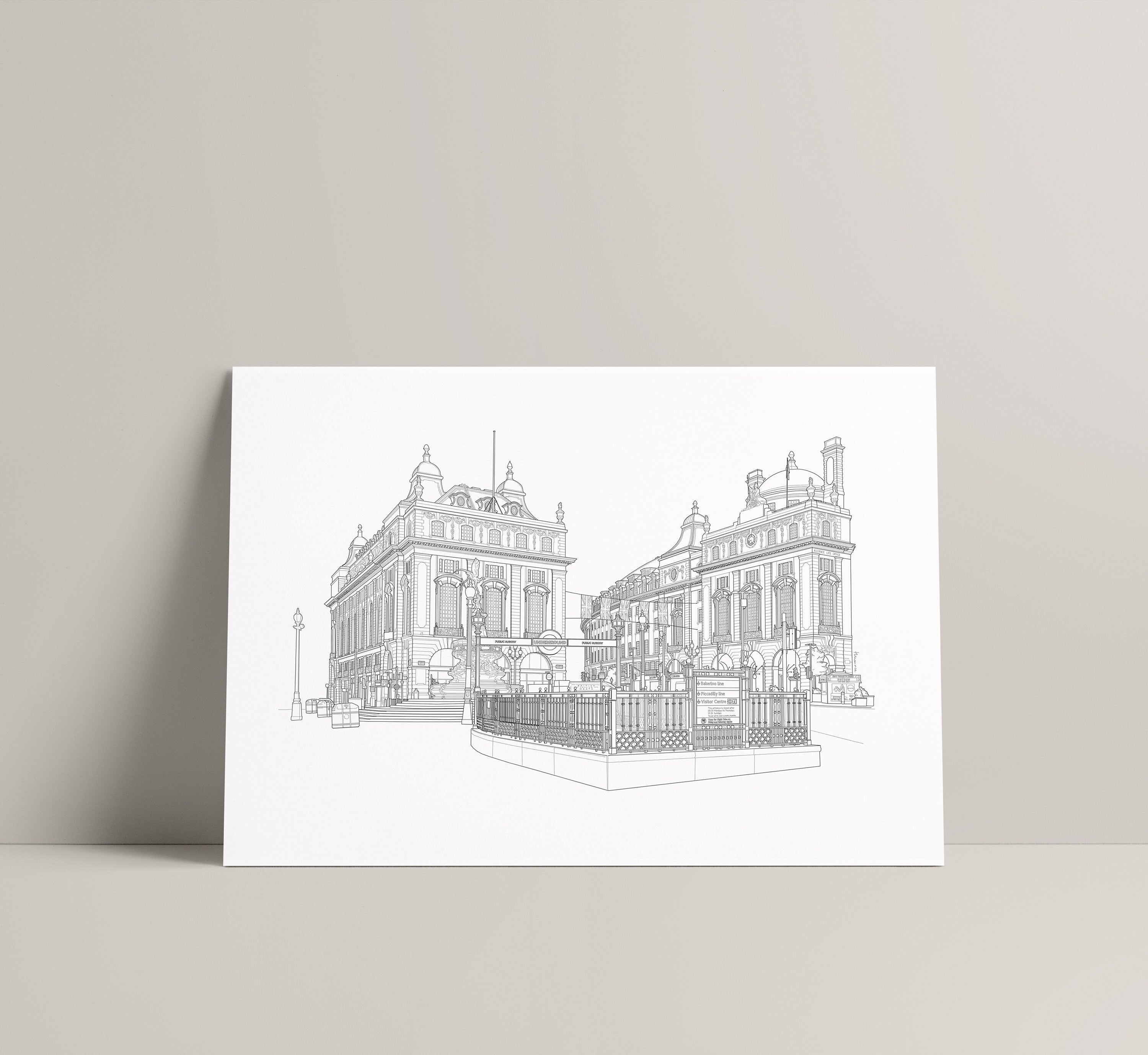 Piccadilly Circus, London, Underground Station, UK, Line Art Drawing ...