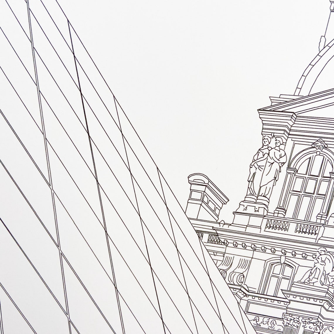 Louvre Museum Paris Line Art Drawing Travel and home decor | Etsy