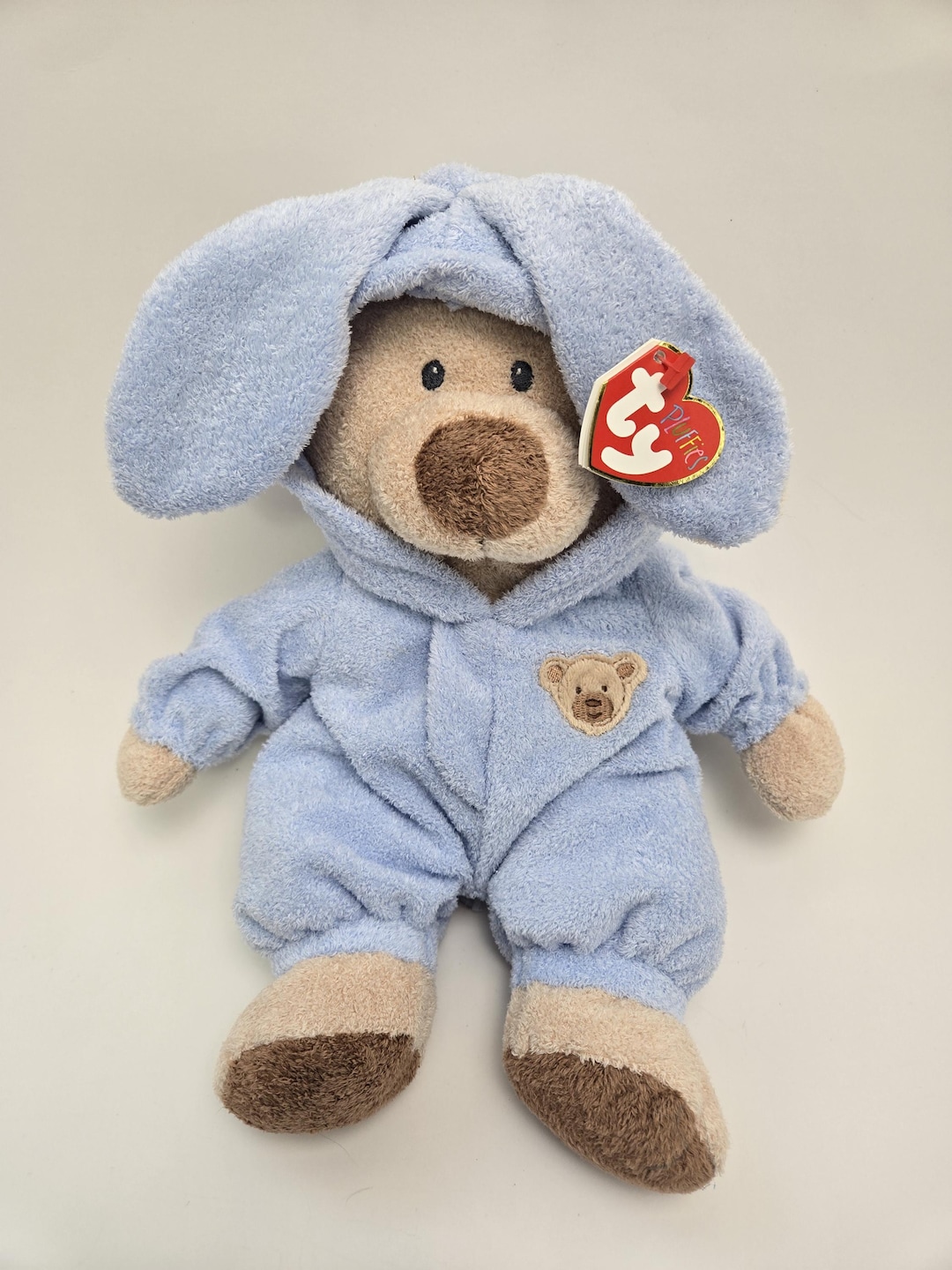 Ty Pluffies PJ Bear the Bear With Bunny Ear Blue Pajamas Non-removable ...