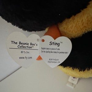 TY Beanie Boo “sting” the Bumblebee - Solid Eyes (larger 9 Inch) - Etsy