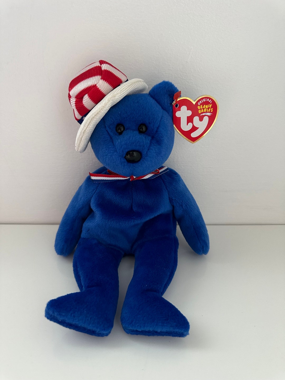 Ty Beanie Baby “sam” the Blue American Bear With Patriotic Hat! (8.5 ...