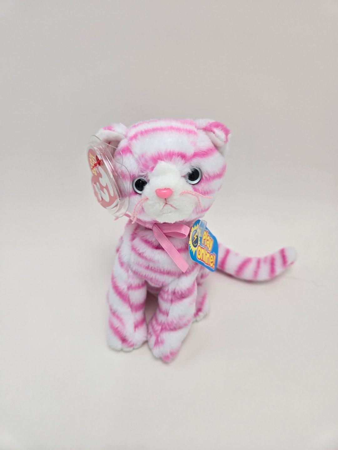 TY Beanie Baby “purry” the Pink and White Striped Cat Plush (6 Inch) - Etsy