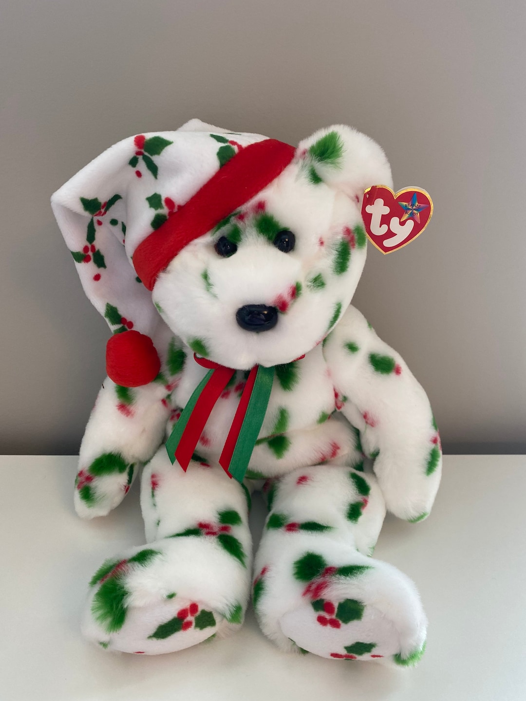 Ty Beanie Buddy “1998 Holiday Teddy” the Holiday Bear Wearing Santa Hat ...