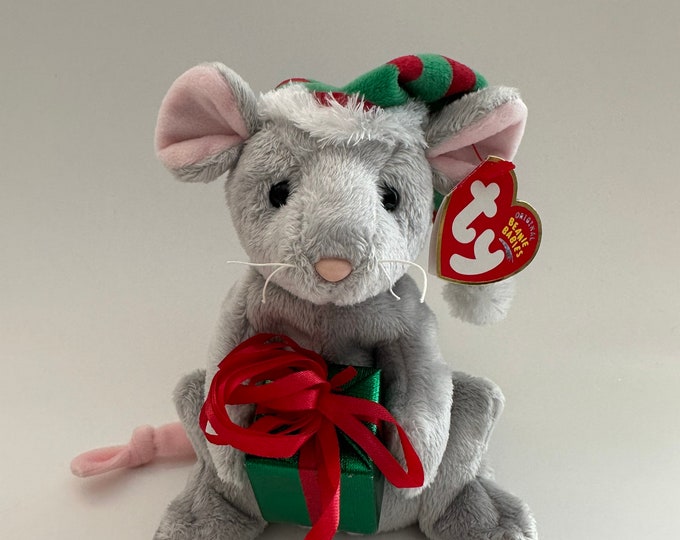 Ty Beanie Baby tiny Tim the Holiday Mouse Holding Present Internet ...
