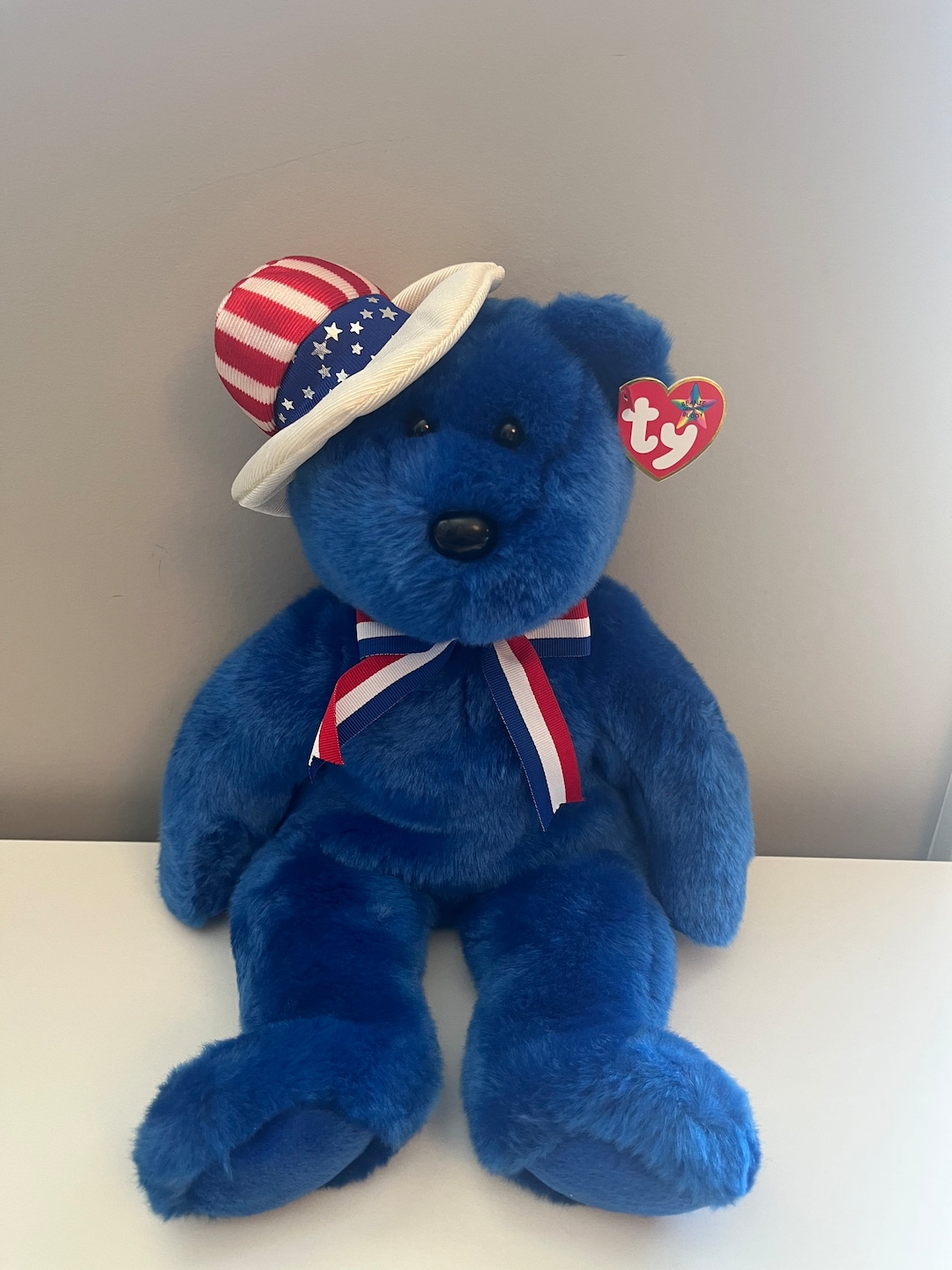 Ty Beanie Buddy “sam” the Bear With Patriotic Hat - in Blue! (13 Inch ...