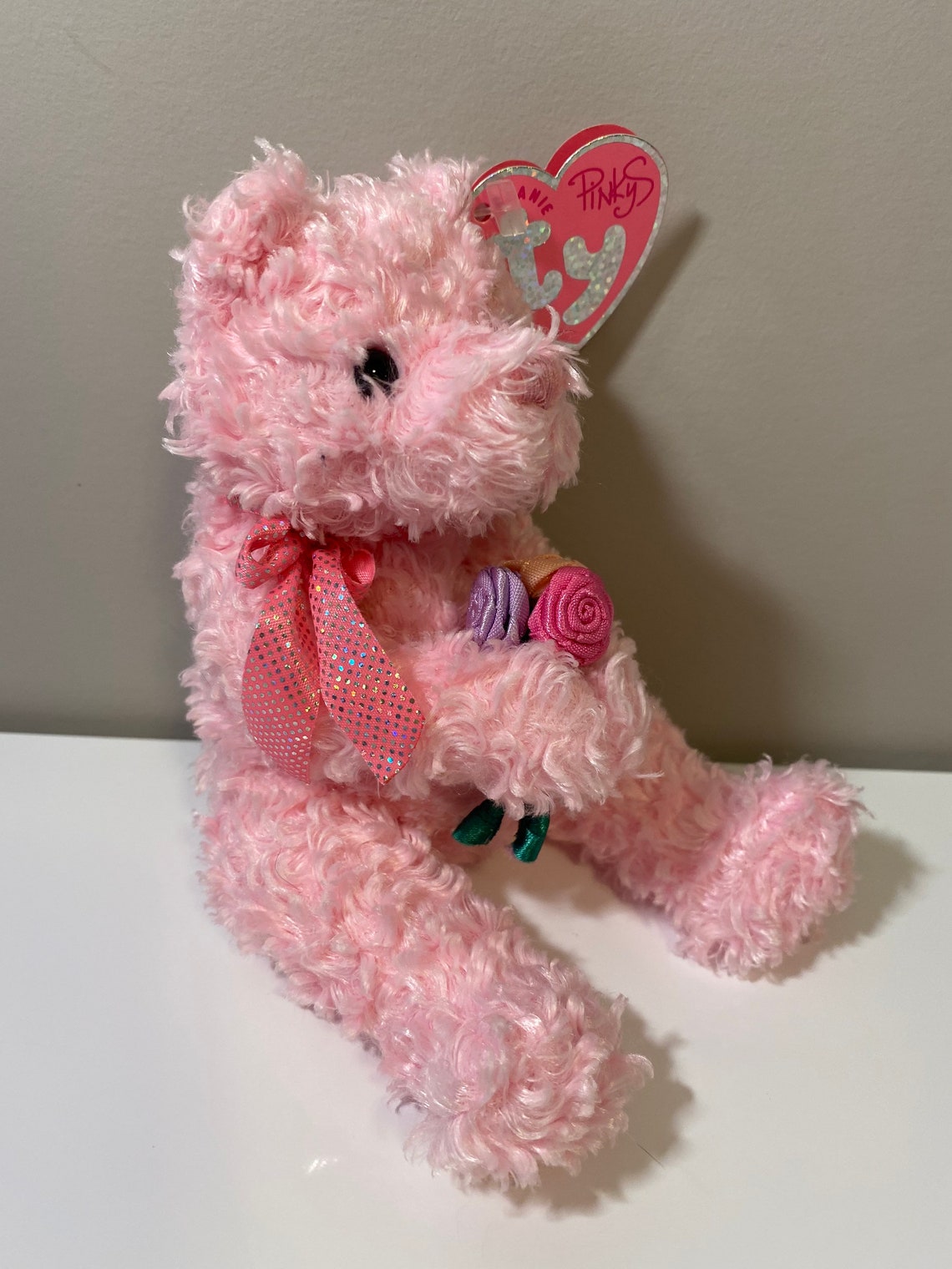 TY Beanie Baby radiance the Pink Bear Holding Flowers 7 - Etsy