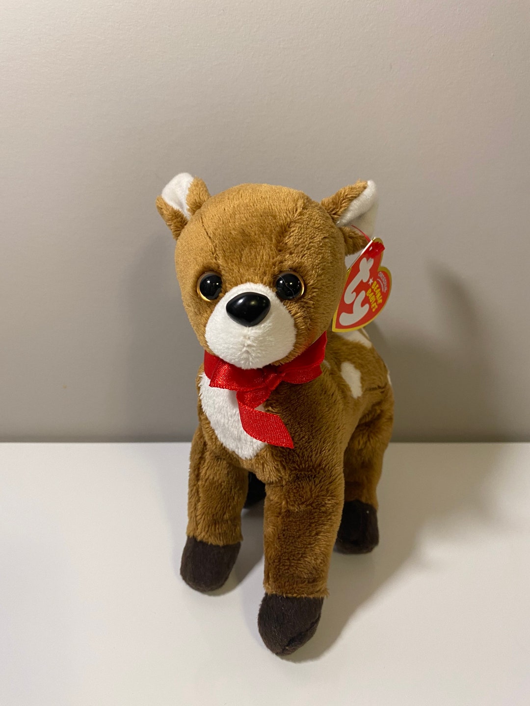 Ty Beanie Baby chestnut the Reindeer With Red Bow 6 Inch - Etsy