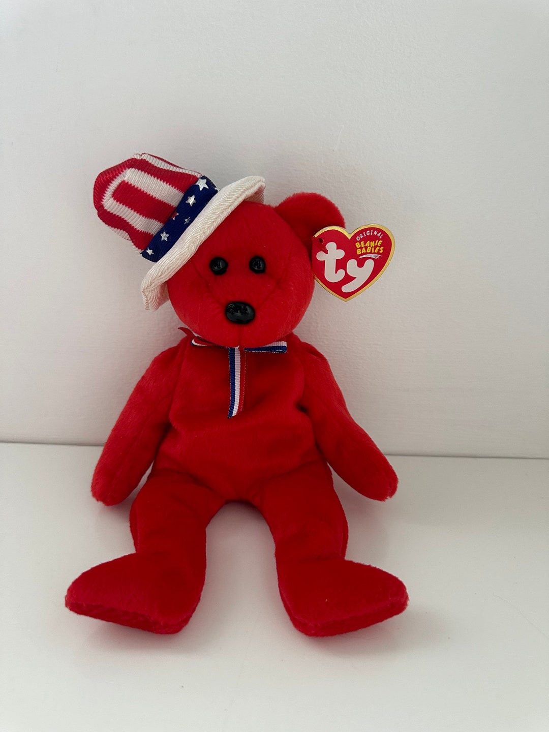 Ty Beanie Baby “sam” the Red American Bear With Patriotic Hat! (8.5 ...