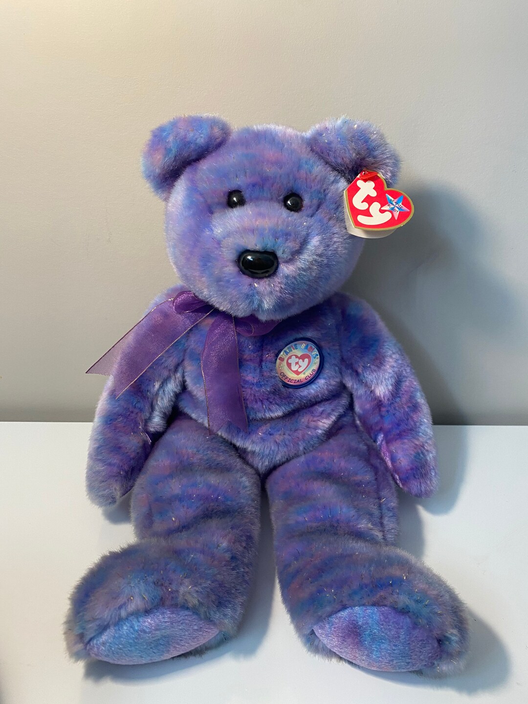 Ty Beanie Buddy “clubby IV” the Purple Sparkly Ty Club Bear (13.5 Inch ...