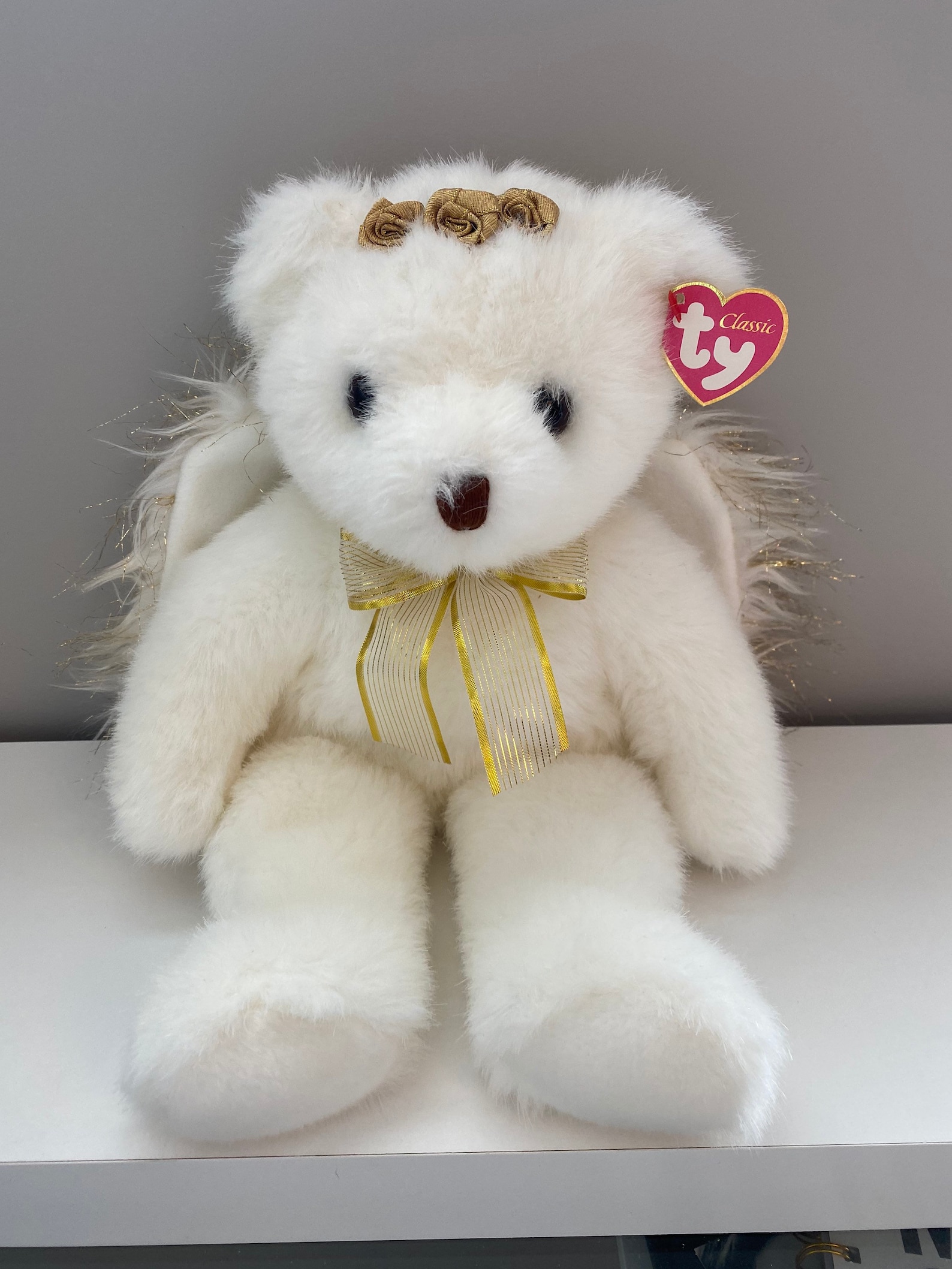 TY Classics Collection divine the White and Gold Angel Bear - Etsy