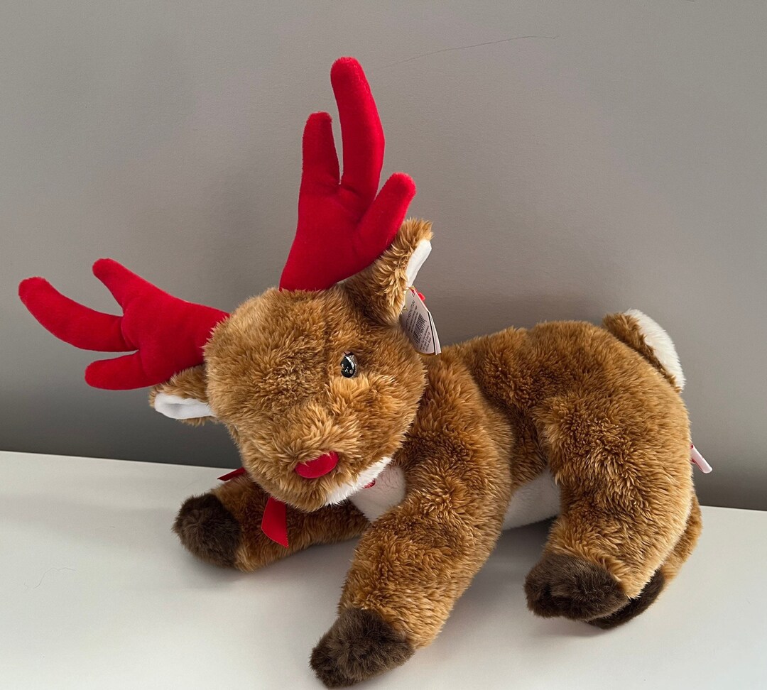 Ty Beanie Buddy “roxie” the Reindeer With Red Nose and Red Bow (12 Inch ...