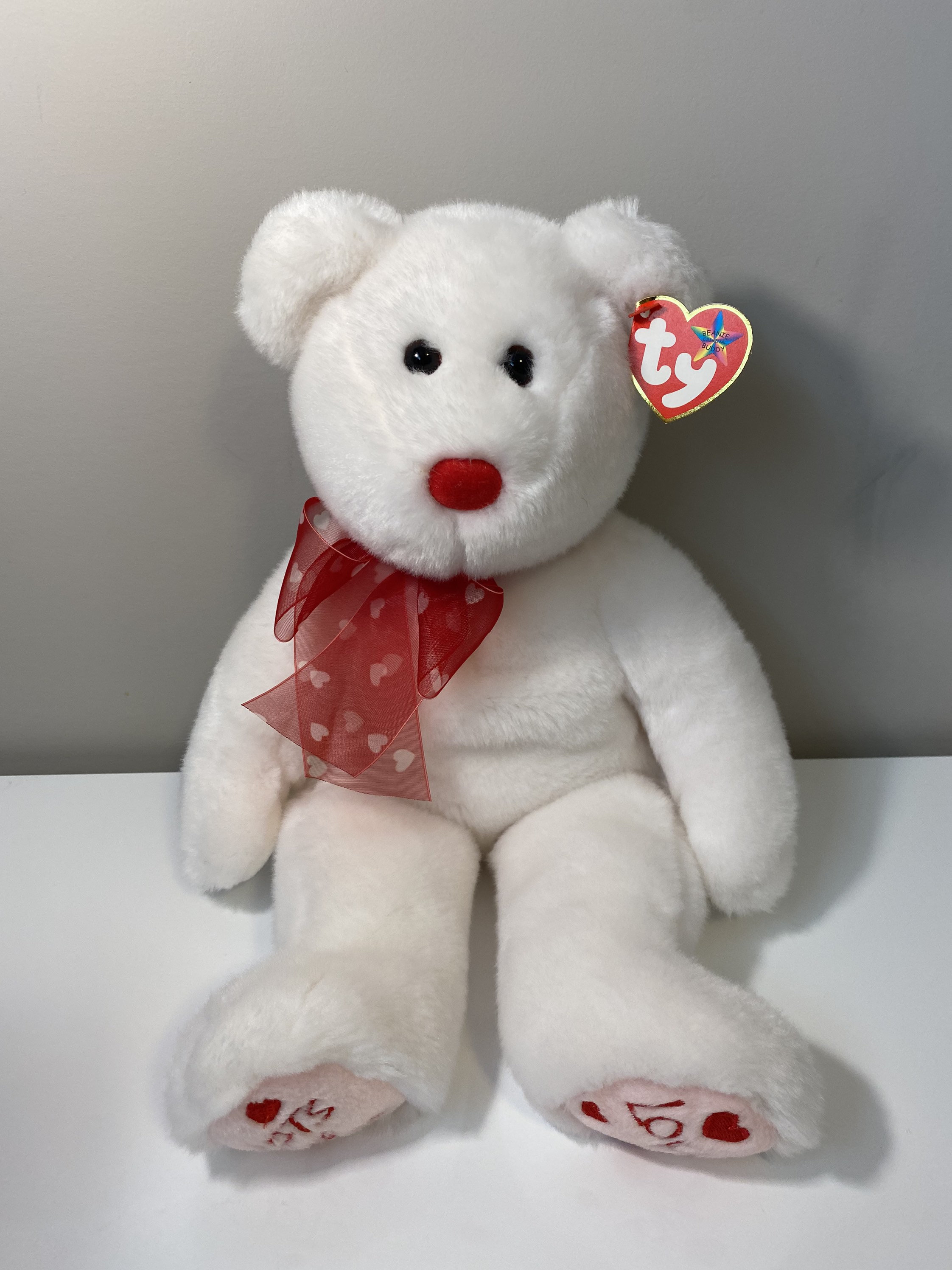Beanie baby white bear with red heart store