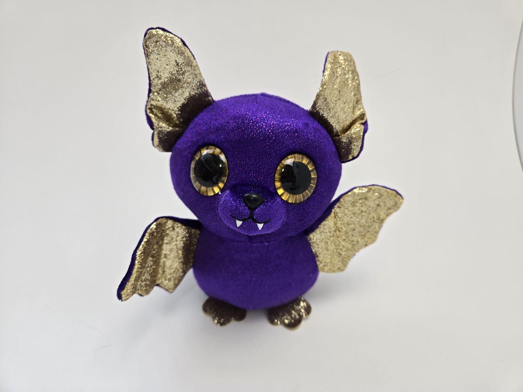 Ty Beanie Boo “count” the Purple Bat With Gold Wings, Eyes, and Ears ...
