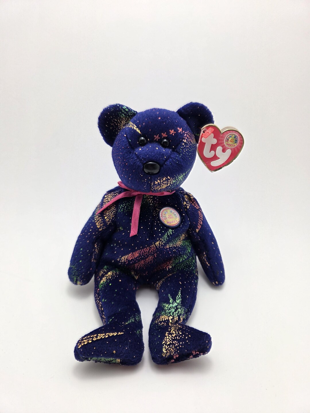 Ty Beanie Baby “comet” the Dark Blue Bear With Multi Coloured Sparkles ...