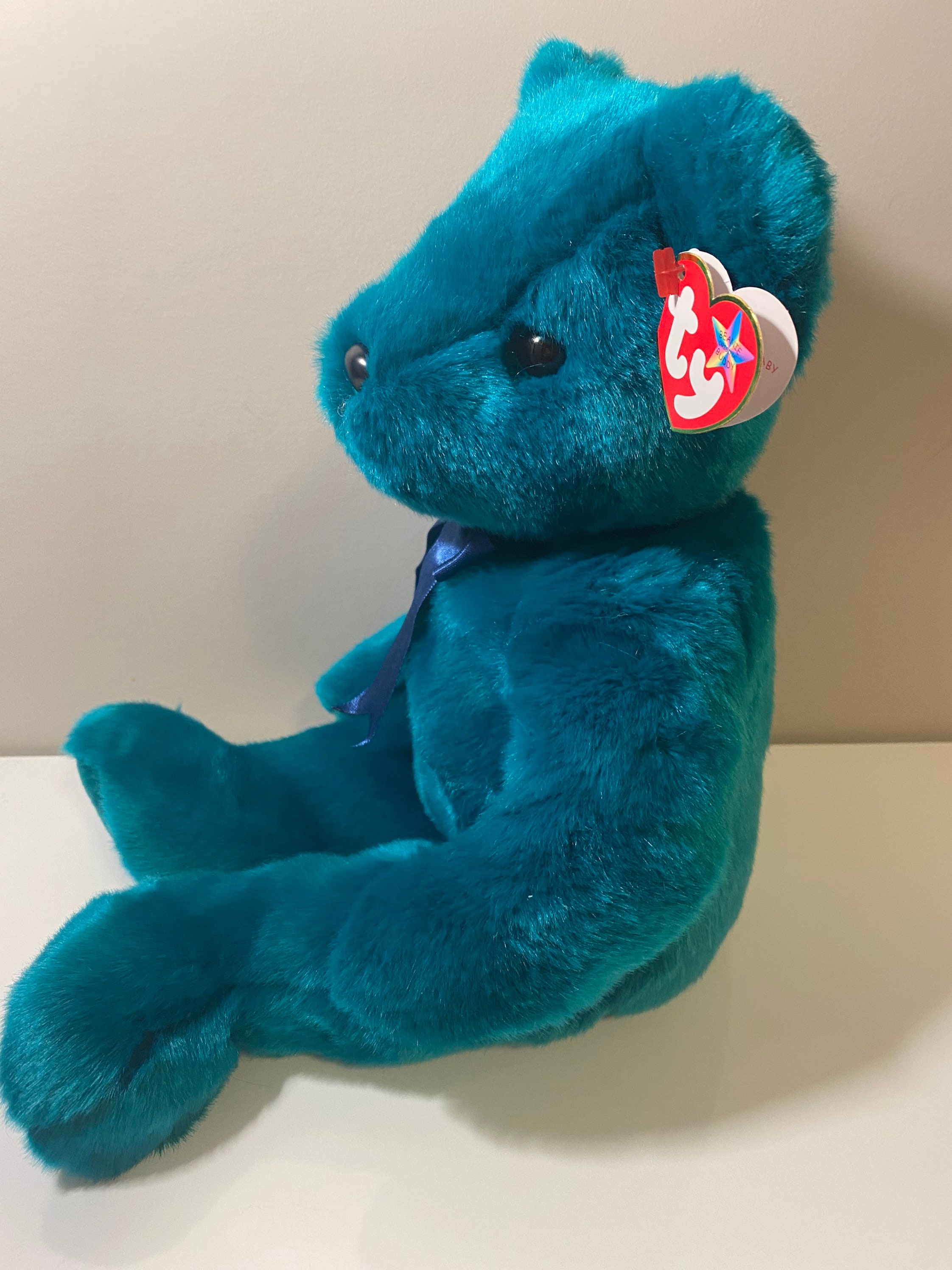 TY Beanie Buddy teddy the Teal Teddy Bear With Old TY Bear | Etsy