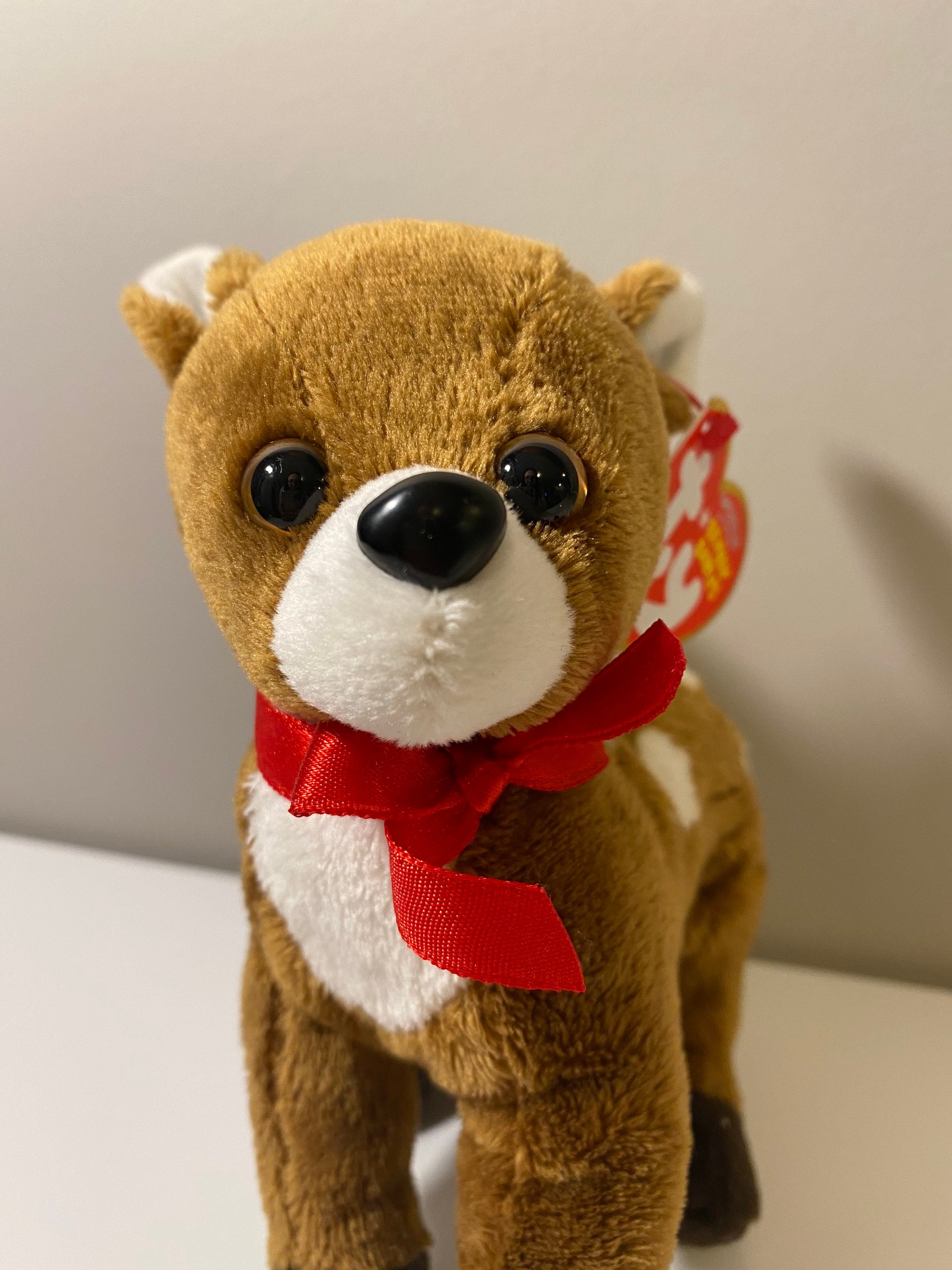 TY Beanie Baby Chestnut the Reindeer with Red Bow 6 inch | Etsy