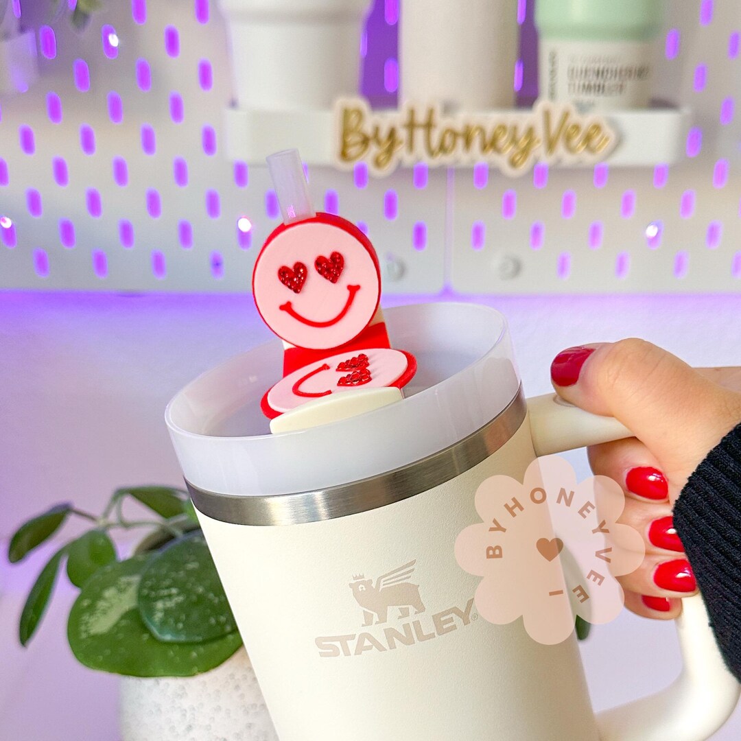 Happy Face Heart Straw Topper| Stanley or Starbucks Tumbler Straw ...