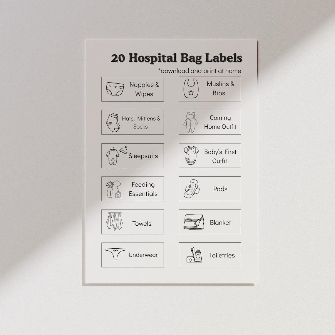 Baby Hospital Bag Labels | Maternity Printable Organiser Stickers ...