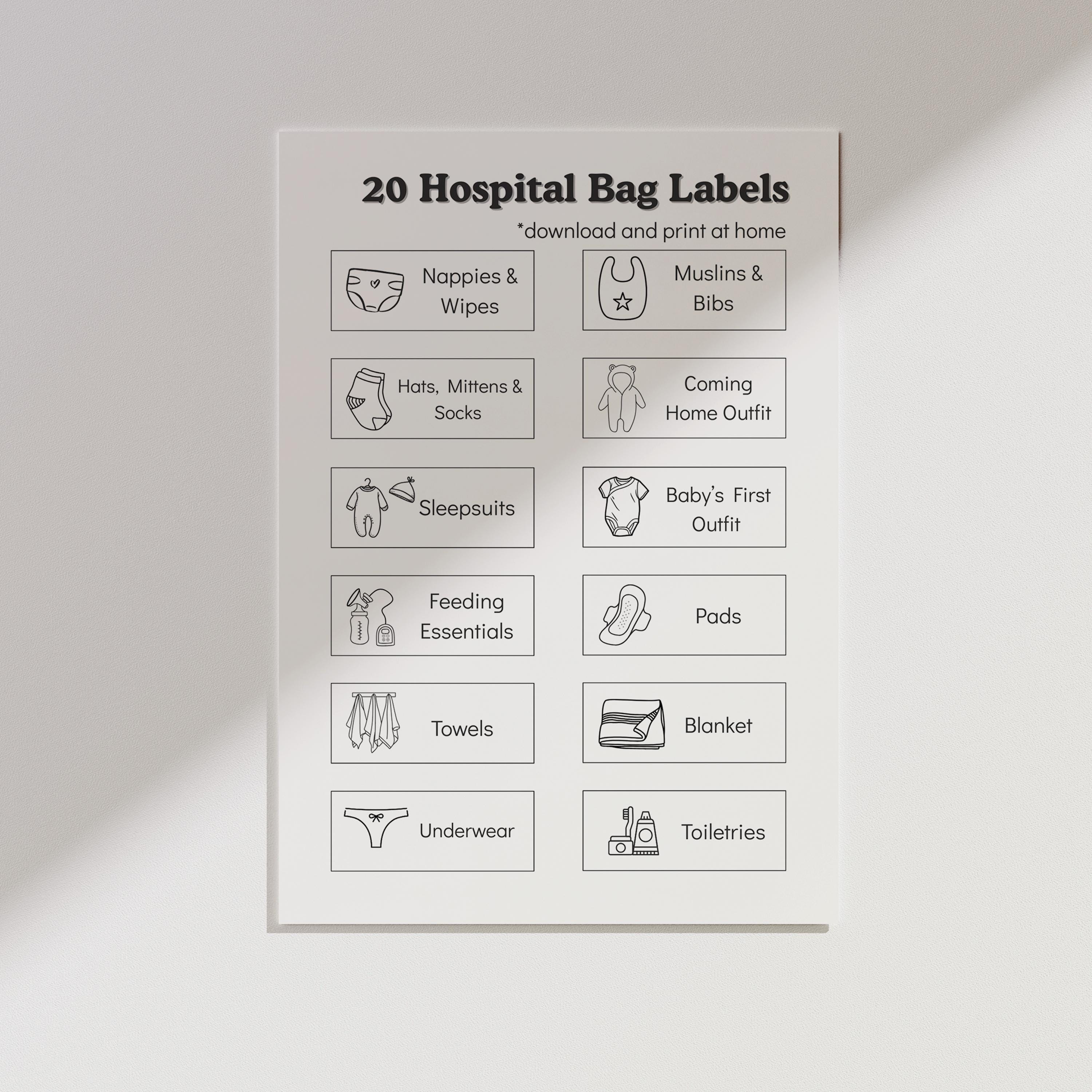 Baby Hospital Bag Labels | Maternity Printable Organiser Stickers ...