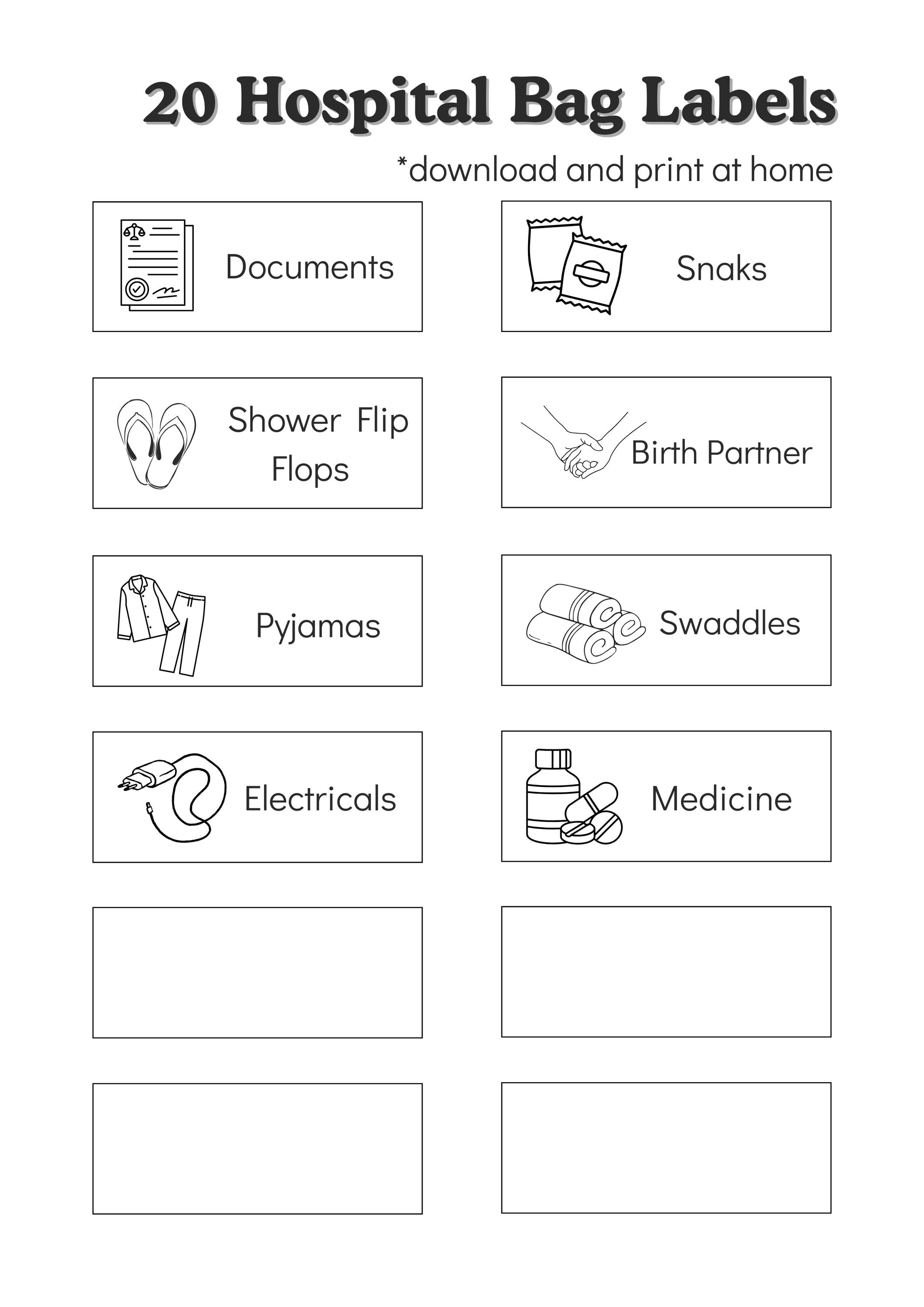 Baby Hospital Bag Labels | Maternity Printable Organiser Stickers ...