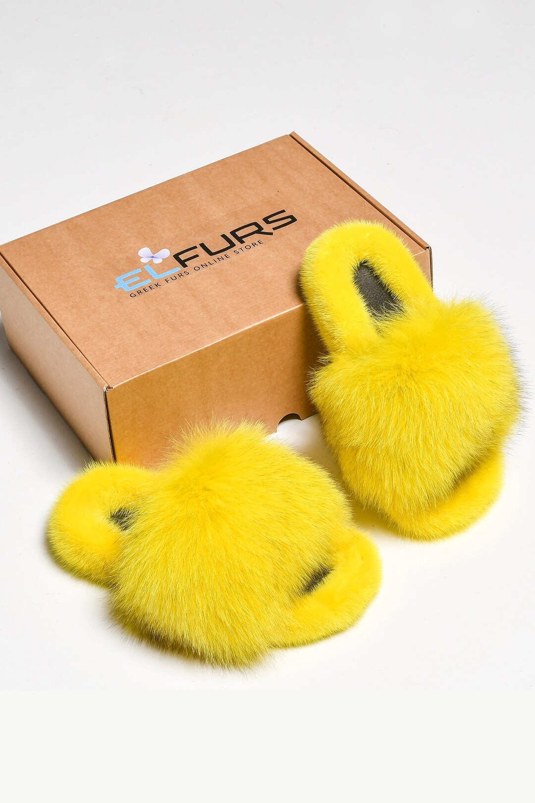 Yellow Arctic Fox Fur Sliders: Mink Fur Fashion Slippers - Etsy