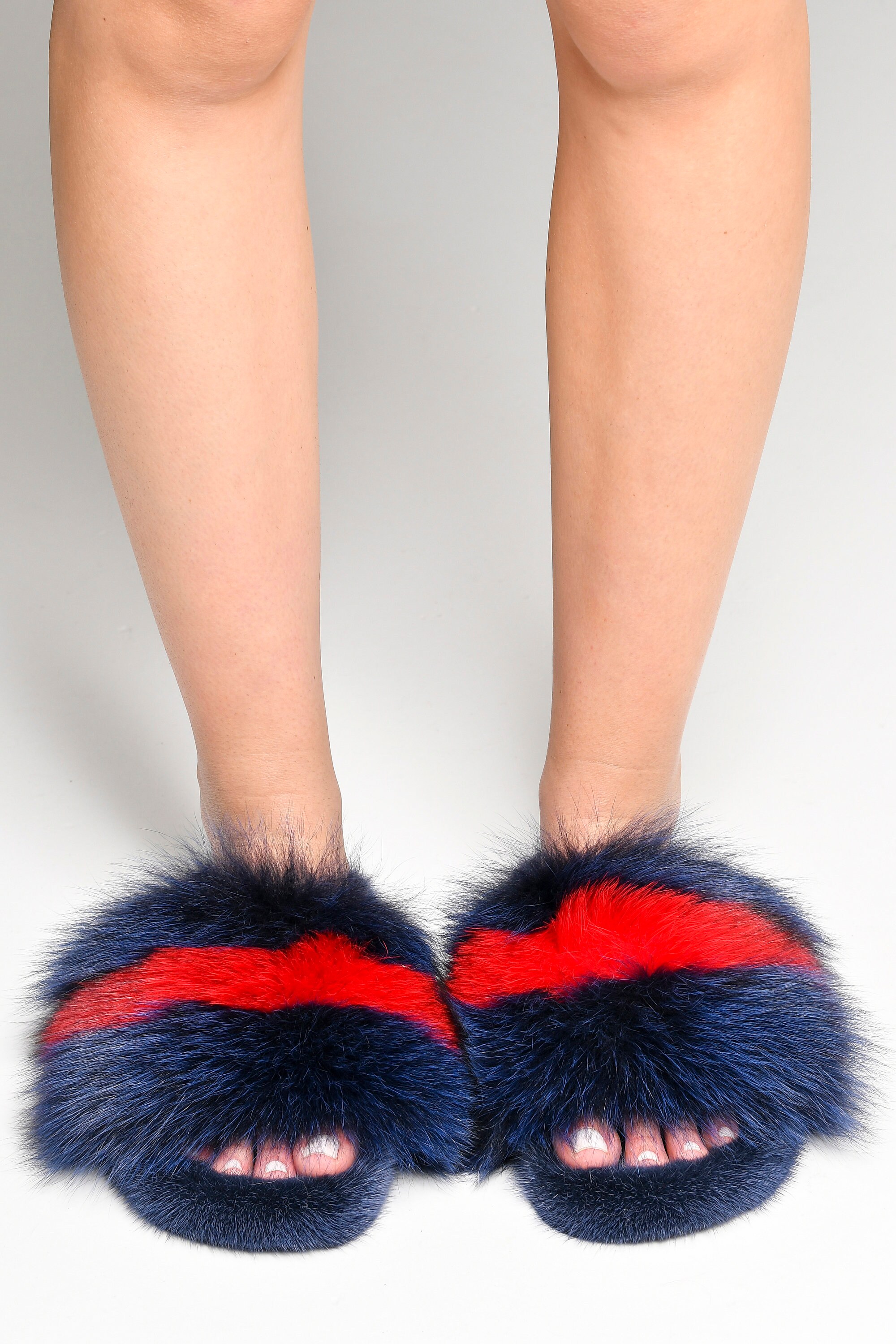 Women's Sliders Low-sole Sliders Polar Fox Fur Sliders Natural Mink Fur ...