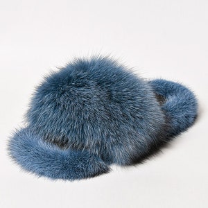 Women's Sliders Low-sole Sliders Polar Fox Fur Sliders Natural Mink Fur ...