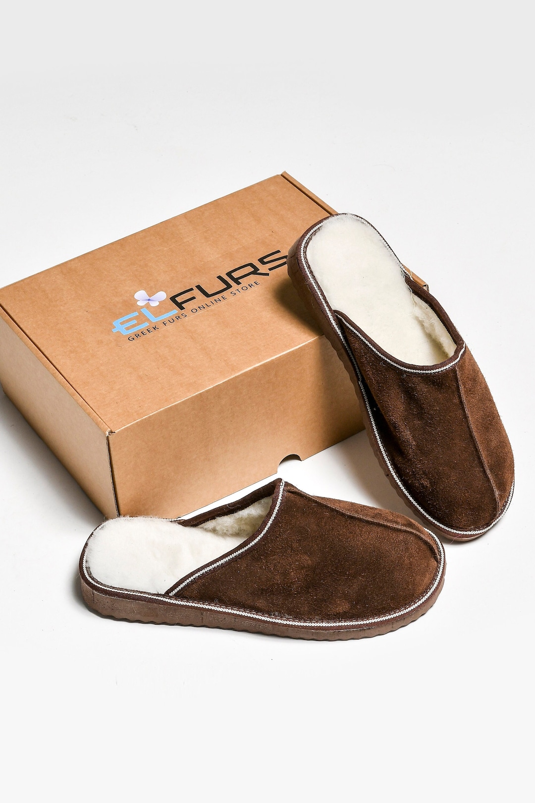 Dark Brown Slippers Men's Slippers Leather Slippers Sheepskin Slippers ...