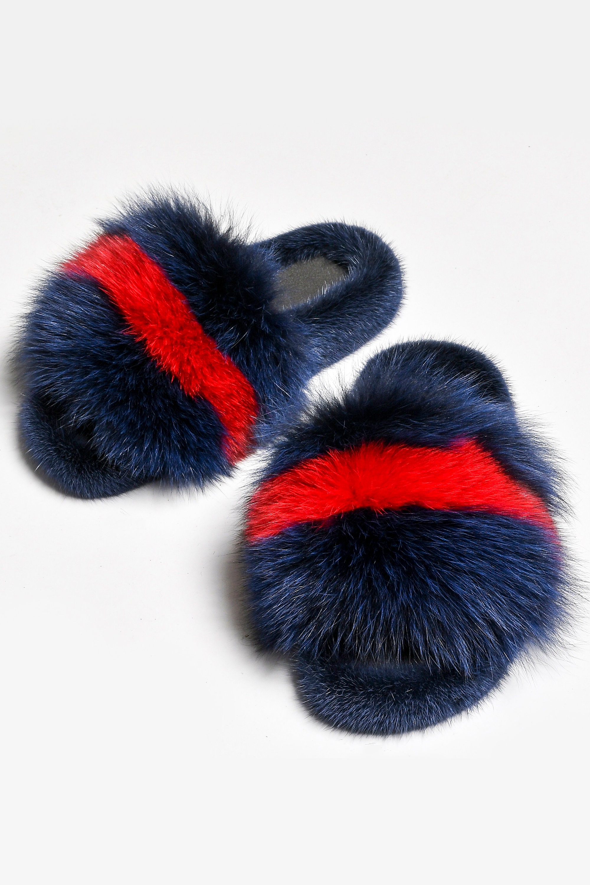 Women's Sliders Low-sole Sliders Polar Fox Fur Sliders Natural Mink Fur ...