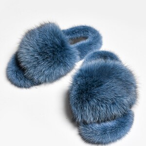 Women's Sliders Low-sole Sliders Polar Fox Fur Sliders Natural Mink Fur ...