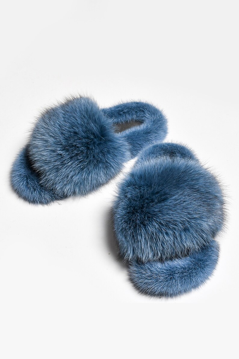 Women's Sliders Low-sole Sliders Polar Fox Fur Sliders Natural Mink Fur ...