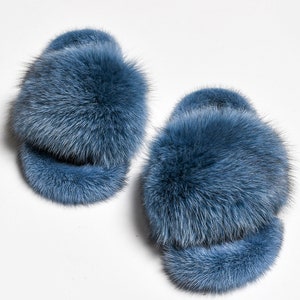 Women's Sliders Low-sole Sliders Polar Fox Fur Sliders Natural Mink Fur ...