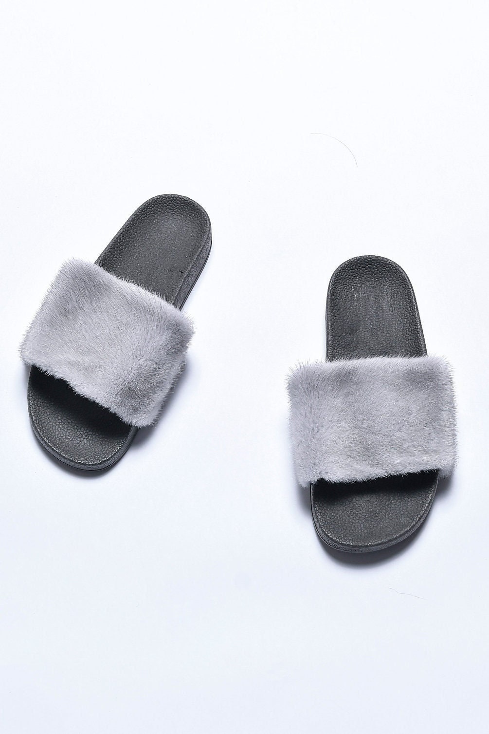 Women's Sliders Low-sole Sliders Sapphire Mink Fur Sliders Fashion ...