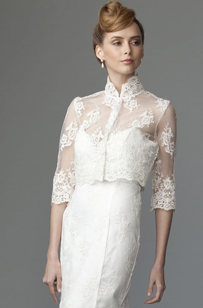 White Lace Jacket With Scalloped Edges, off White, Embroidered Lace ...