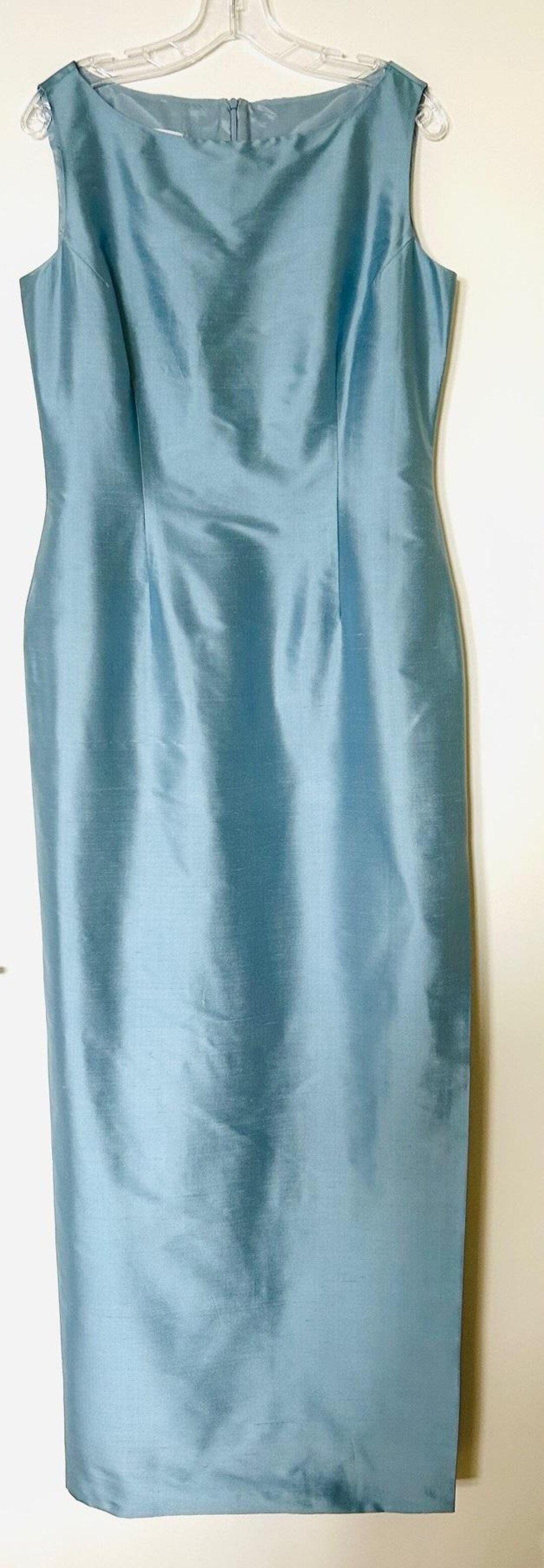 Blue Column Sheath Gown, Long Blue Dress, Wedgewood Blue Dress, Silk ...