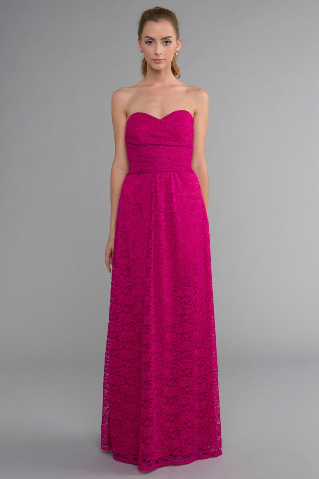 Fuchsia Gown, Hot Pink Dress, Dark Pink Lace Gown, Strapless Fuchsia ...