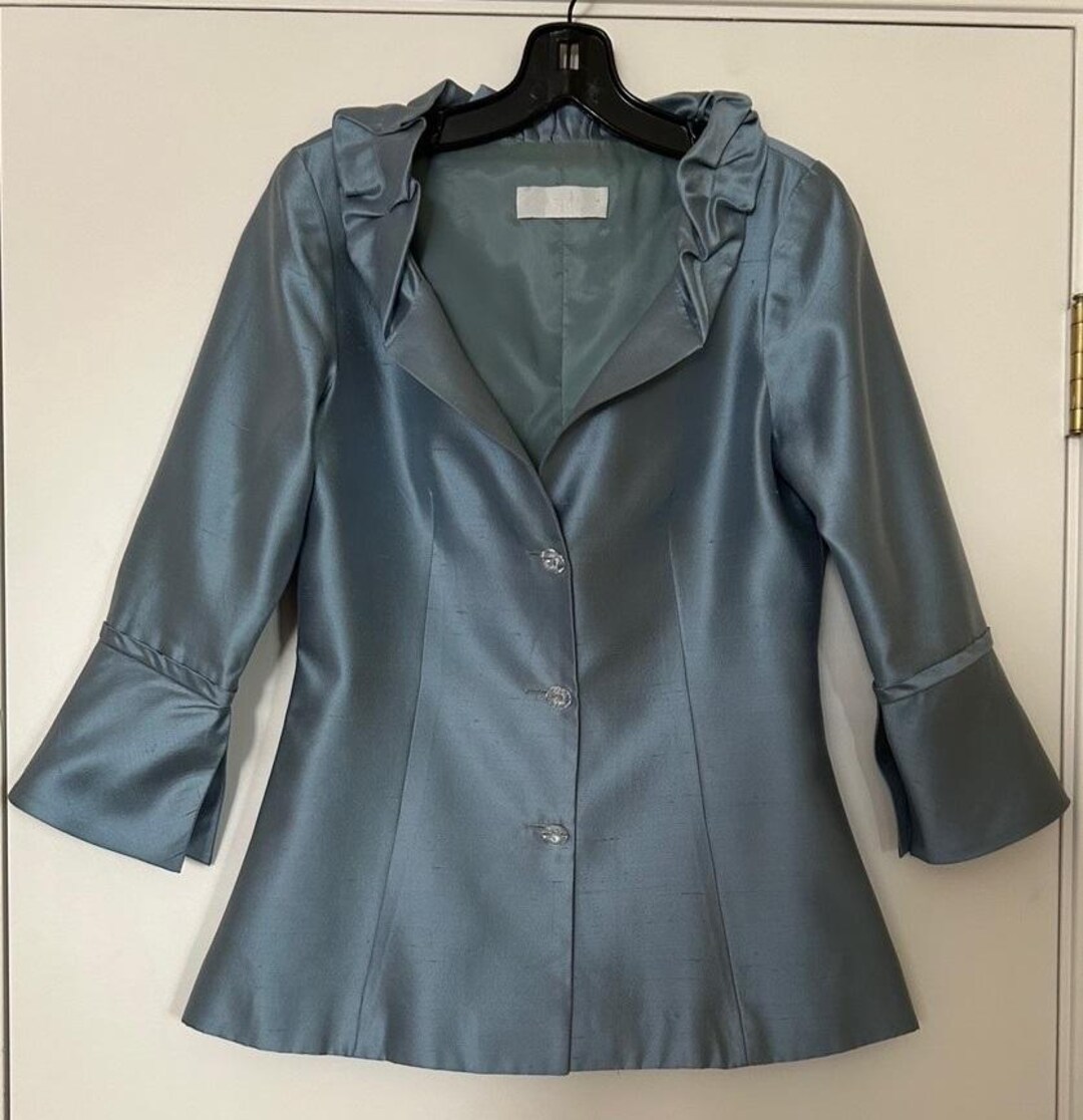 Blue Jacket for Special Occasion, Blue Silk Jacket, Hip Length Jacket ...