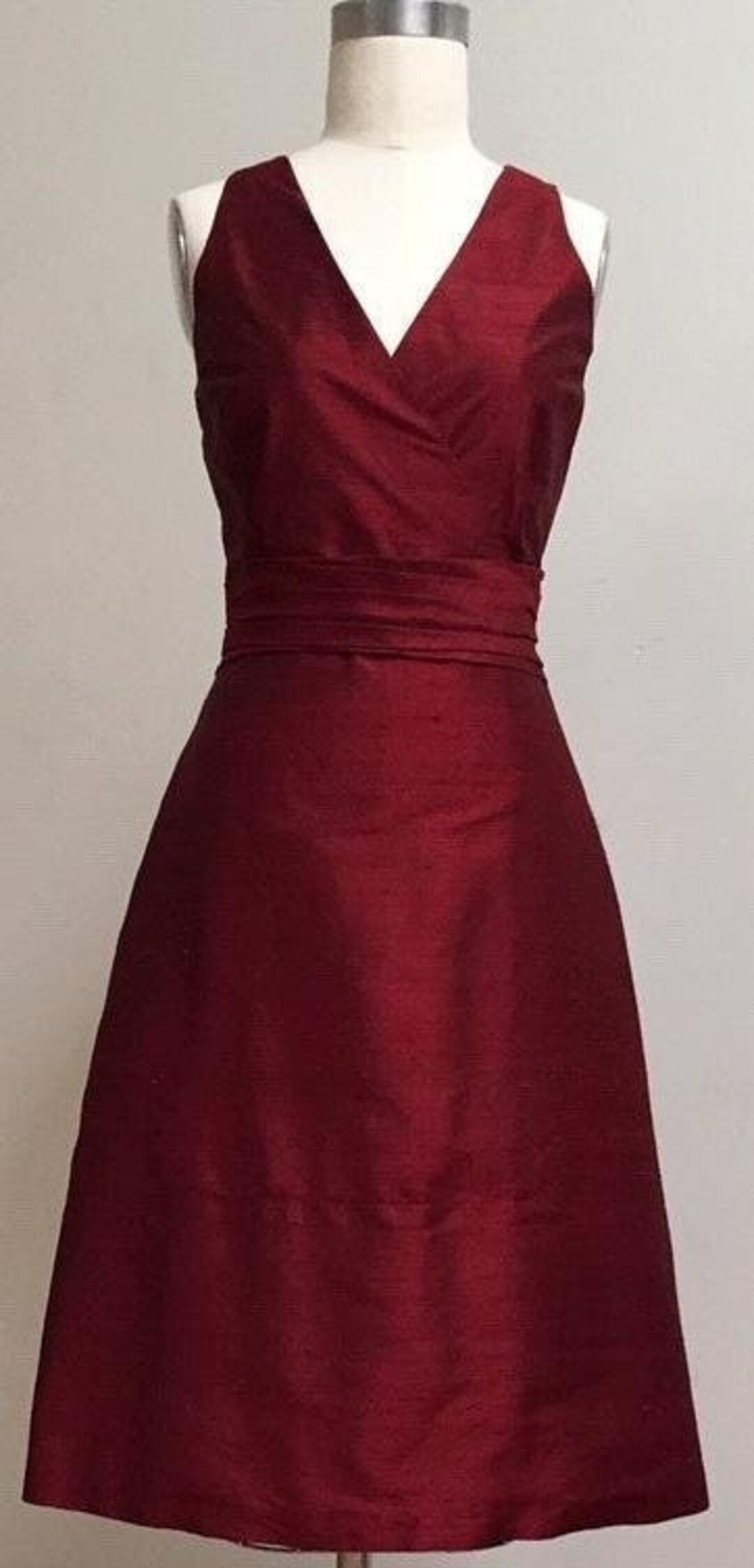 Dark Red Dress, Wine Dress, A-line Dress, V Neck Dress, Burgundy Dress ...