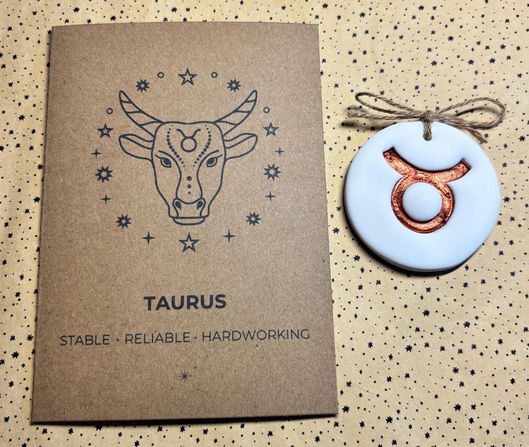 Taurus Card Zodiac Horoscope star Sign hanging Polymer Clay Token A6 ...