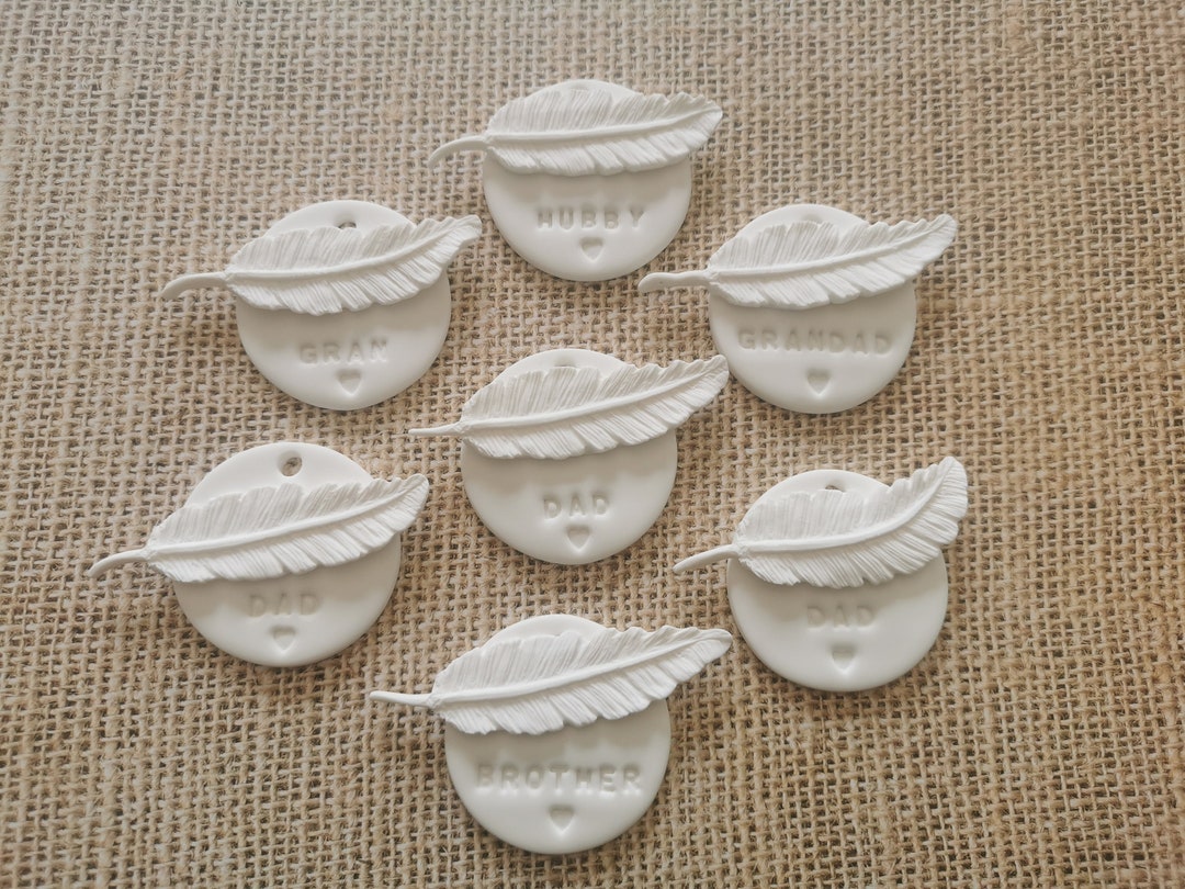 White Feather Polymer Clay Hanging Token memorial Remembrance Sympathy ...